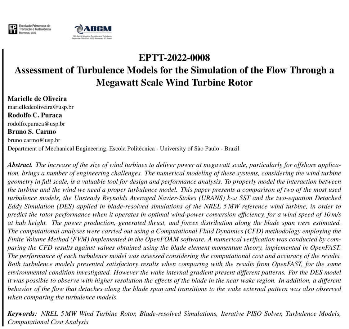 Paper published “Assessment of turbulence models for the simulation of ...
